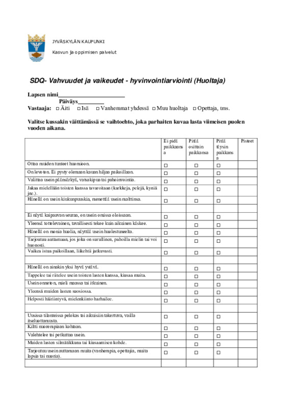 SDQ-kysely (Huoltajan lomake)