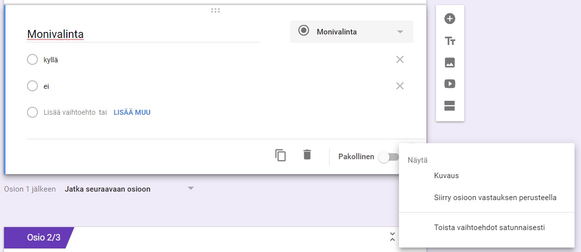 Google Forms -kyselyohjeet