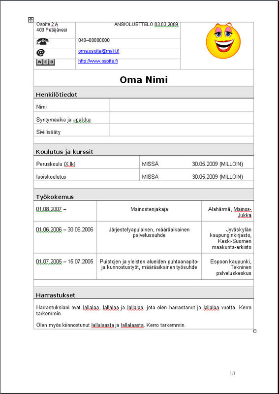 (Kesä)työpaikkahakemus