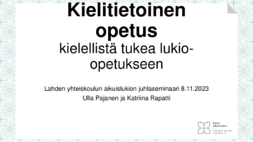 Kielellisen tuen malli (Ulla Pajanen ja Katriina Rapatti), LYK ...